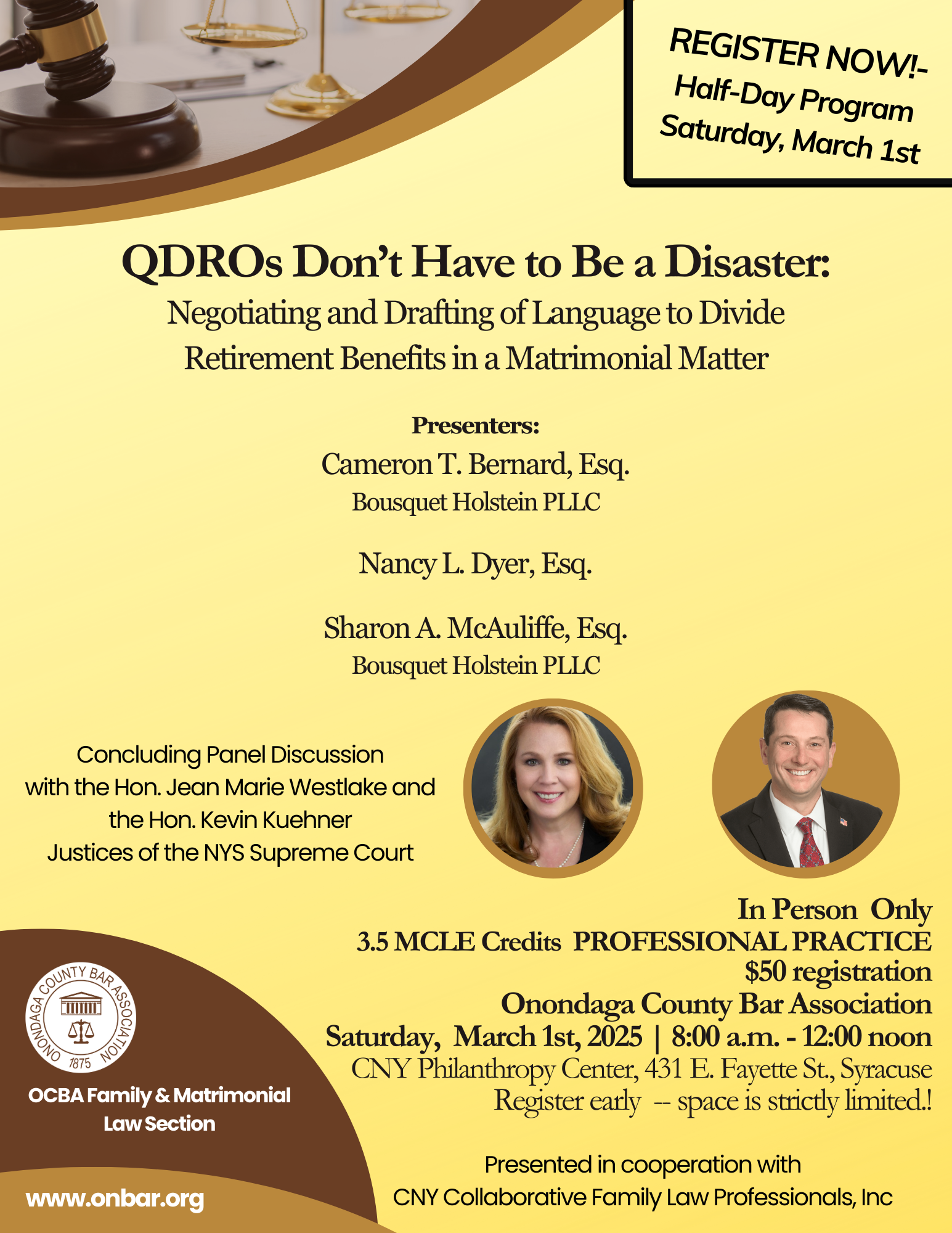 CLE | QDROs Don't Have to Be a Disaster - Onondaga County Bar Association